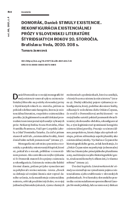 (PDF) Domorák, Daniel: Stimuly existencie