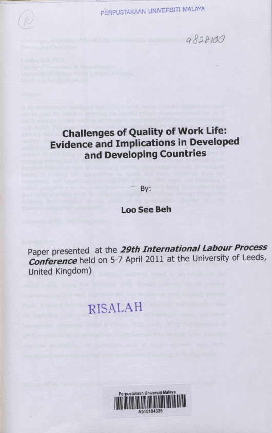 (PDF) Challenges of Quality of Work Life: Evidences and Implications in ...