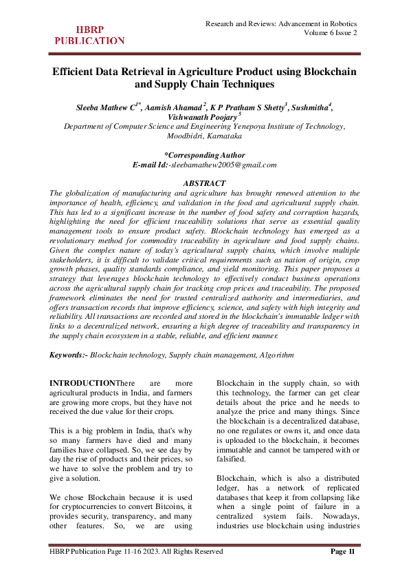 (PDF) Efficient Data Retrieval in Agriculture Product using Blockchain and Supply Chain Techniques