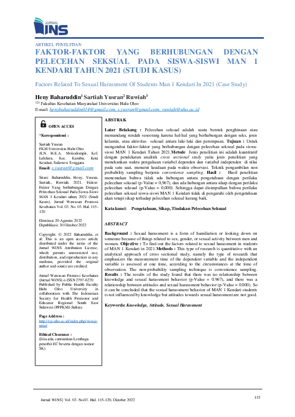 (PDF) Faktor-Faktor Yang Berhubungan Dengan Pelecehan Seksual Pada ...