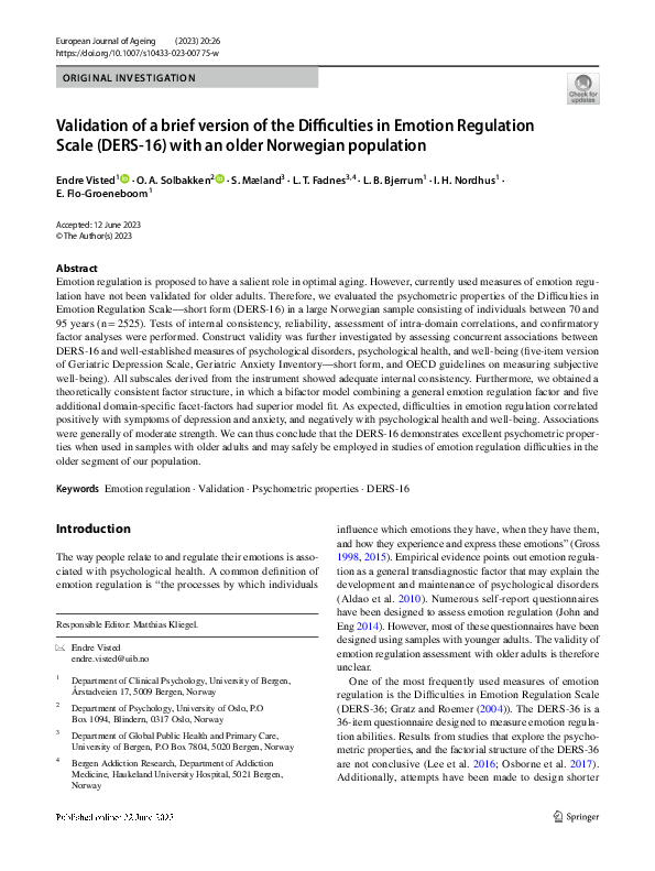 (PDF) Validation of a brief version of the Difficulties in Emotion Regulation Scale (DERS-16 ...