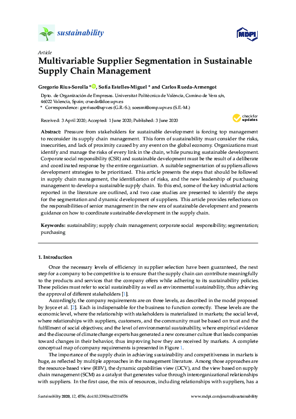 (PDF) Sustainable Supplier Segmentation in Supply Chain Management