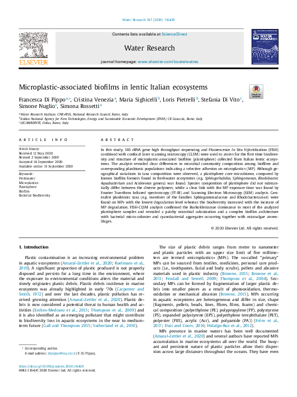 (PDF) Microplastic-associated biofilms in lentic Italian ecosystems