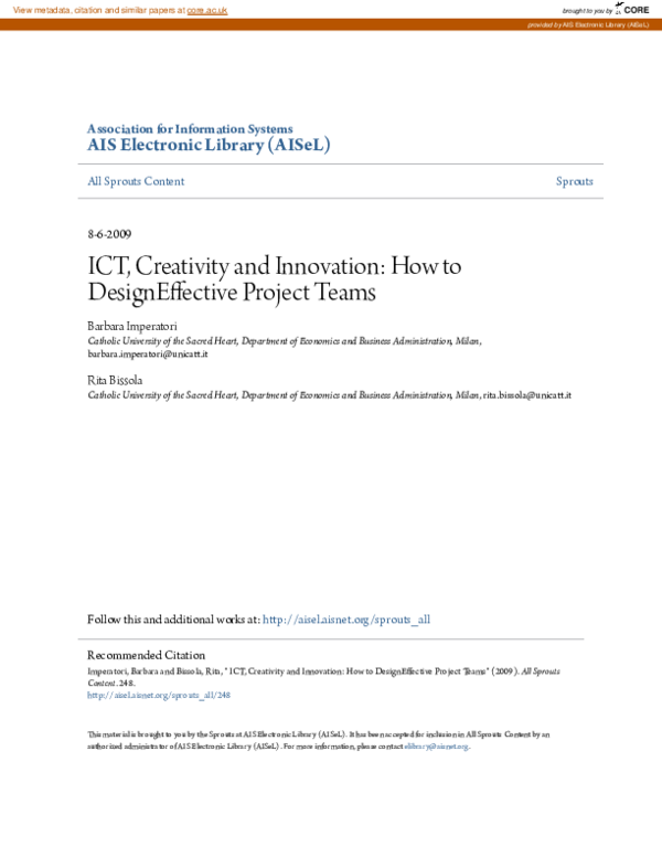 (PDF) ICT, Creativity and Innovation: How to Design Effective Project Teams