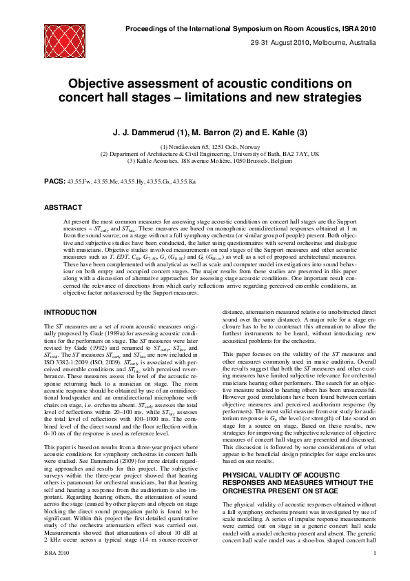 (PDF) Objective assessment of acoustic conditions on concert hall stages - limitations and new ...