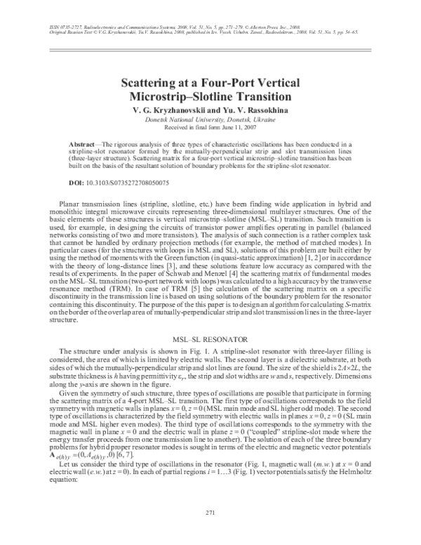 (PDF) Scattering at a four-port vertical microstrip-slotline transition