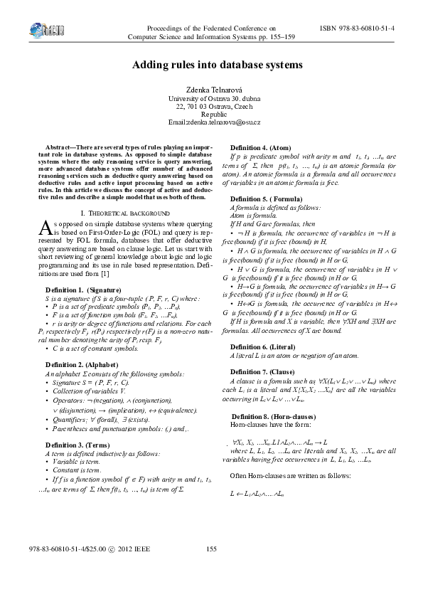 (PDF) Adding rules into database systems