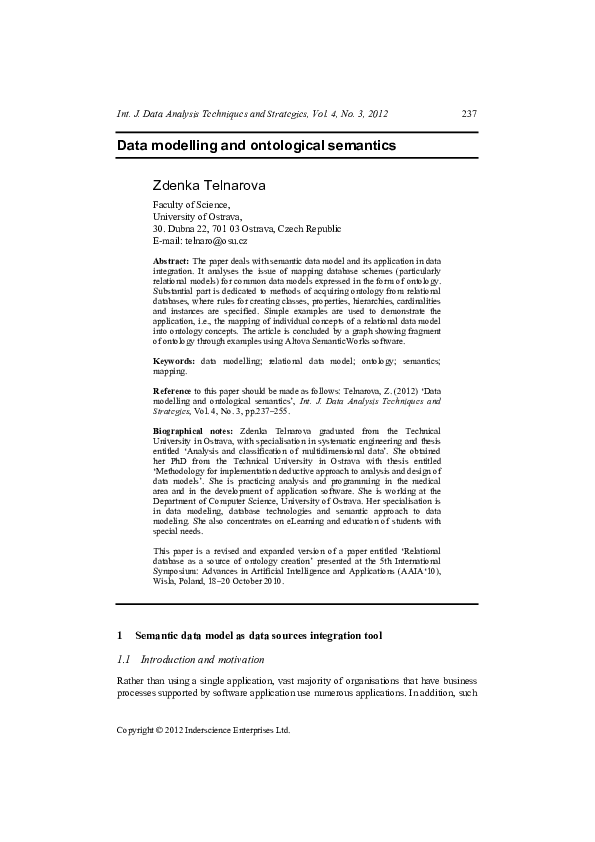 (PDF) Data modelling and ontological semantics
