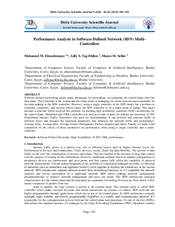 (PDF) Performance Analysis in Software Defined Network (SDN) Multi-Controllers