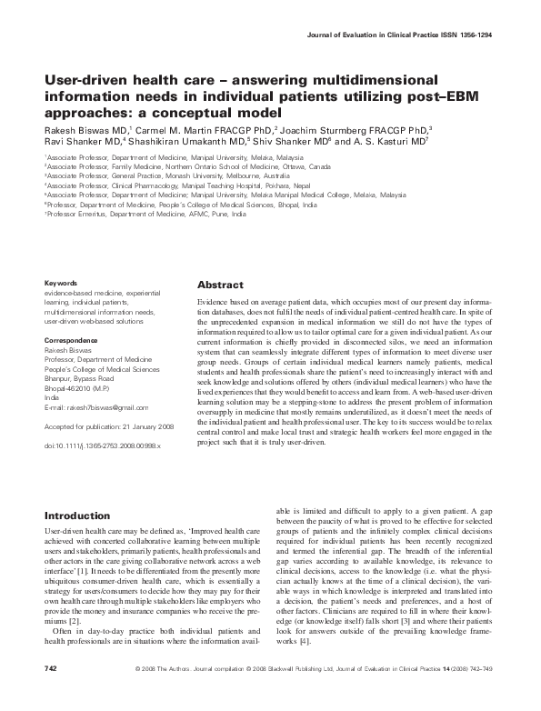 (PDF) User-driven health care - answering multidimensional information ...
