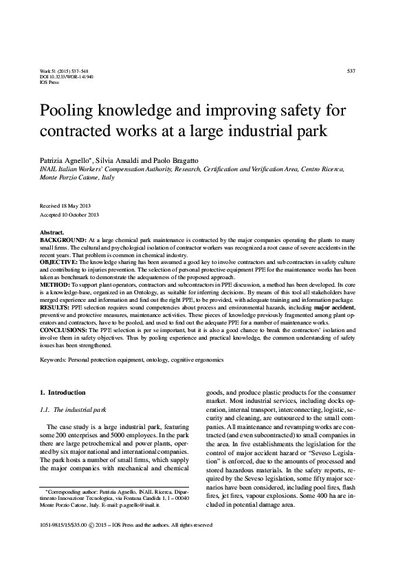 (PDF) Pooling knowledge and improving safety for contracted works at a ...