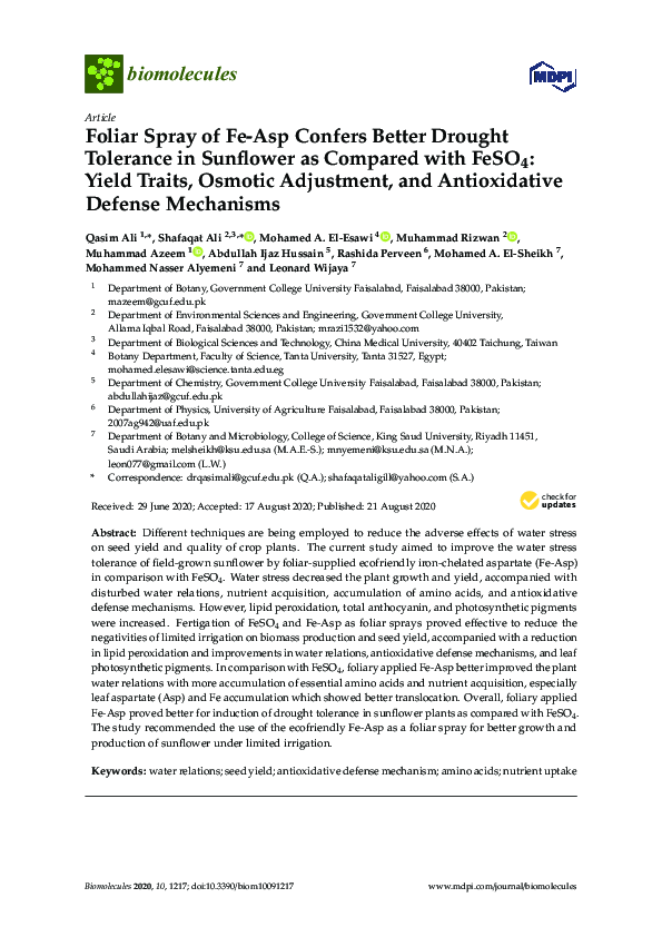 (PDF) Foliar Spray of Fe-Asp Confers Better Drought Tolerance in ...