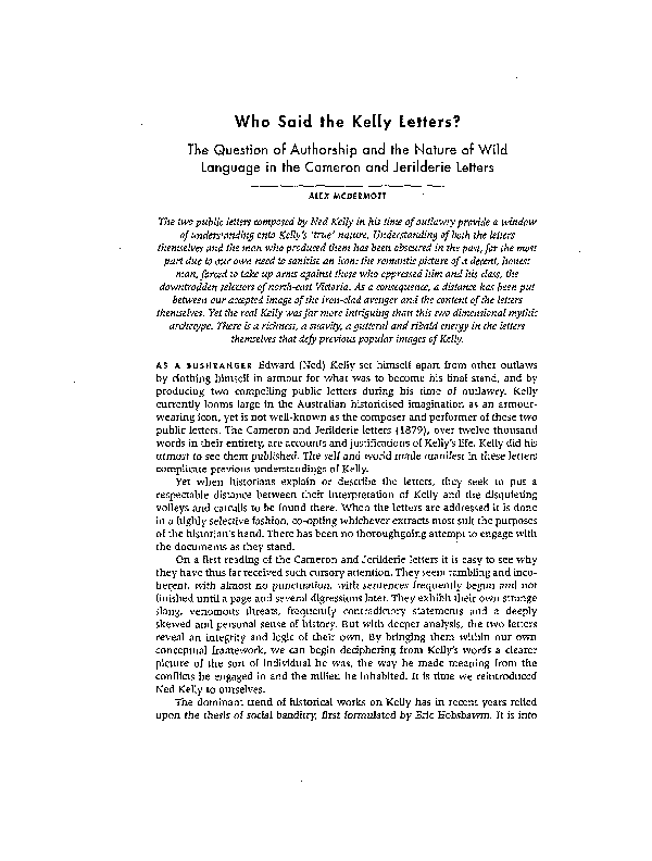 (PDF) Who said the Kelly letters? The question of authorship and the ...