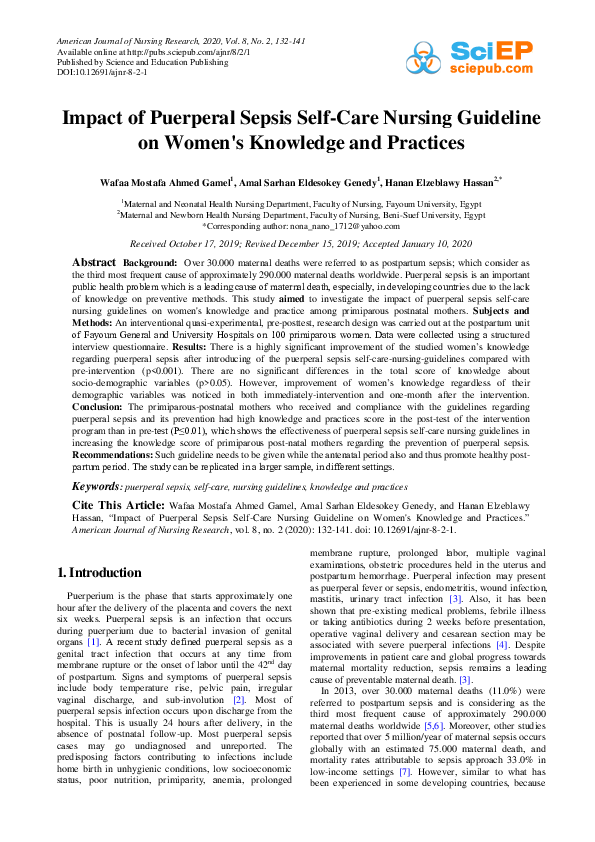 (PDF) Impact of Puerperal Sepsis Self-Care Nursing Guideline on Women's ...
