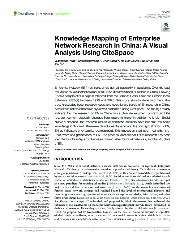(PDF) Knowledge Mapping of Enterprise Network Research in China: A ...