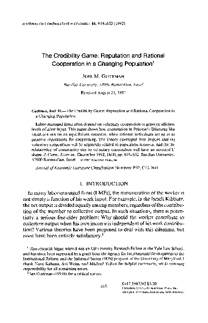 (PDF) The credibility game: Reputation and rational cooperation in a changing population
