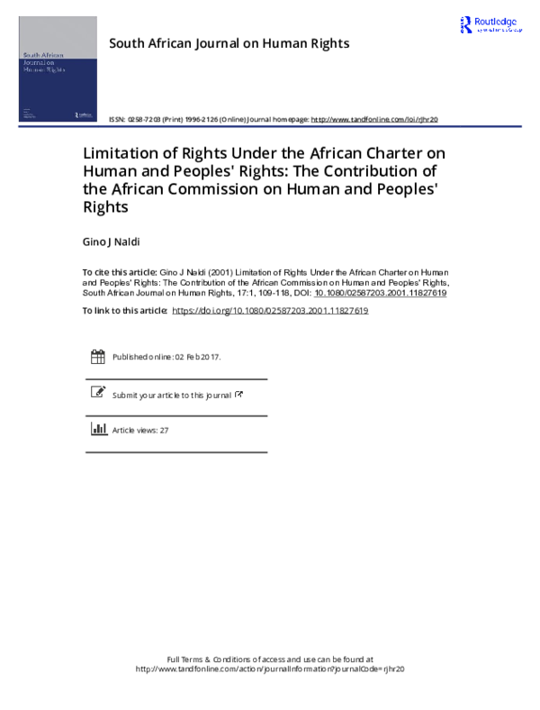 (PDF) Limitation of Rights Under the African Charter on Human and ...