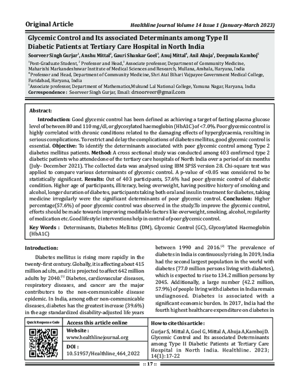 Pdf Glycemic Control And Its Associated Determinants Among Type Ii