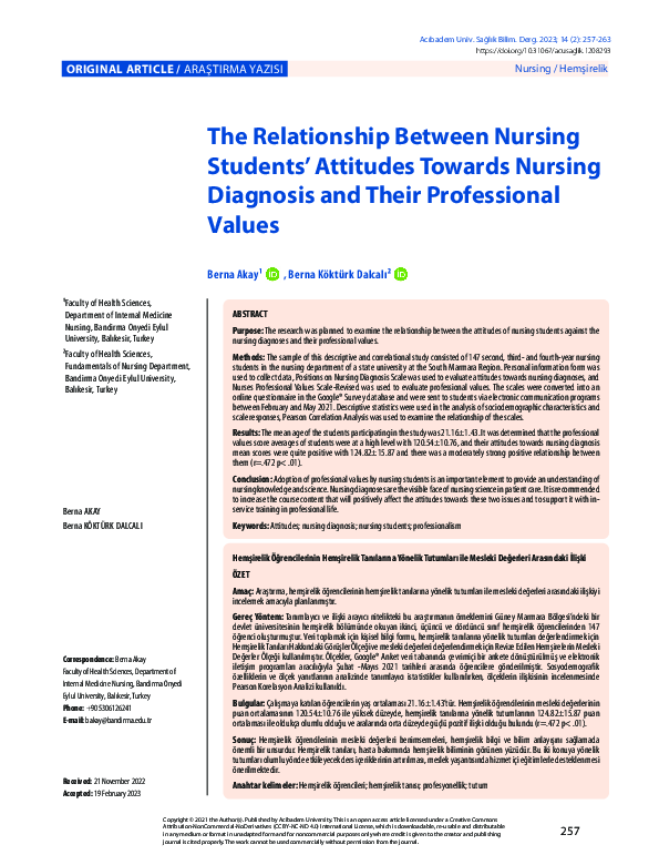 (PDF) The Relationship Between Nursing Students’ Attitudes Towards Nursing Diagnosis and Their ...