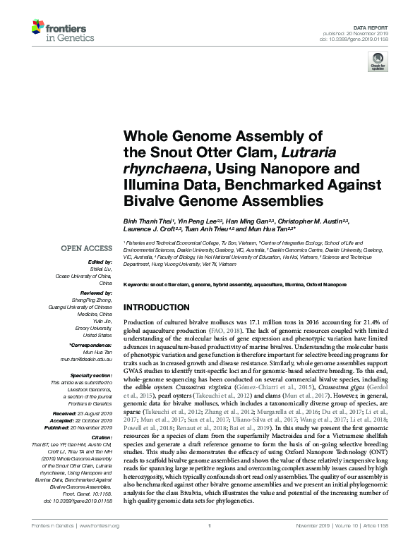 (PDF) Whole Genome Assembly of the Snout Otter Clam, Lutraria rhynchaena, Using Nanopore and ...