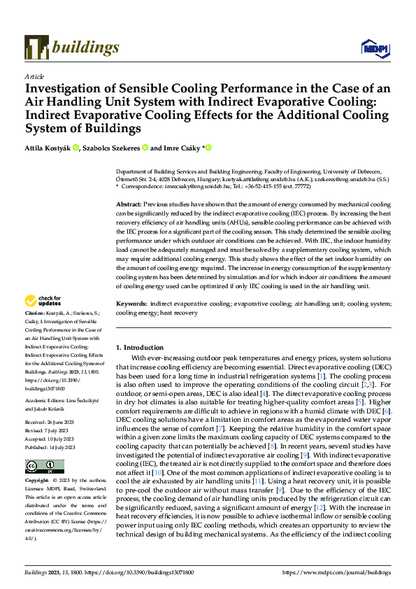 (PDF) Investigation of Sensible Cooling Performance in the Case of an ...