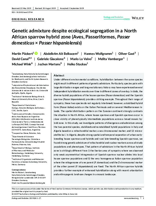 (PDF) Genetic admixture despite ecological segregation in a North ...