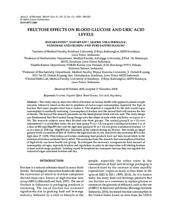 (PDF) Fructose Effects on Blood Glucose and Uric Acid Levels