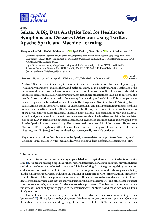 (PDF) Sehaa: A Big Data Analytics Tool for Healthcare Symptoms and Diseases Detection Using ...