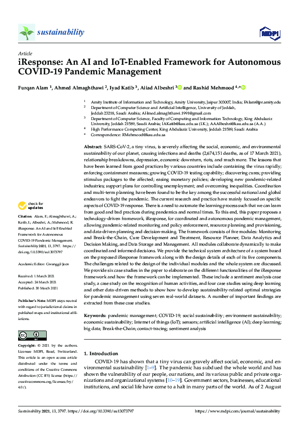 (PDF) iResponse: An AI and IoT-Enabled Framework for Autonomous COVID ...