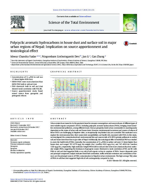(PDF) Polycyclic aromatic hydrocarbons in house dust and surface soil in major urban regions of ...