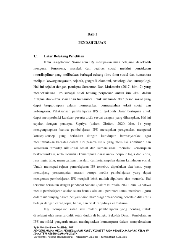 (PDF) Pengembangan Media Pembelajaran Kartu Kuartet Pada Pembelajaran Ips Kelas IV SD Materi ...