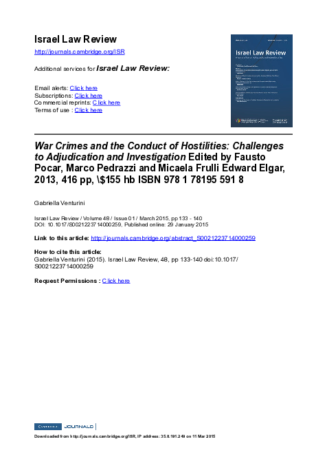 (PDF) War Crimes and the Conduct of Hostilities: Challenges to ...
