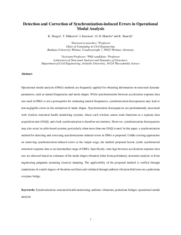 (PDF) Detection and correction of synchronization-induced errors in operational modal analysis