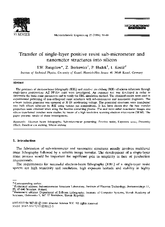 (PDF) Transfer of single-layer positive resist sub-micrometer and ...
