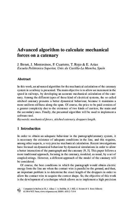 (PDF) Advanced Algorithm to Calculate Mechanical Forces on a Catenary