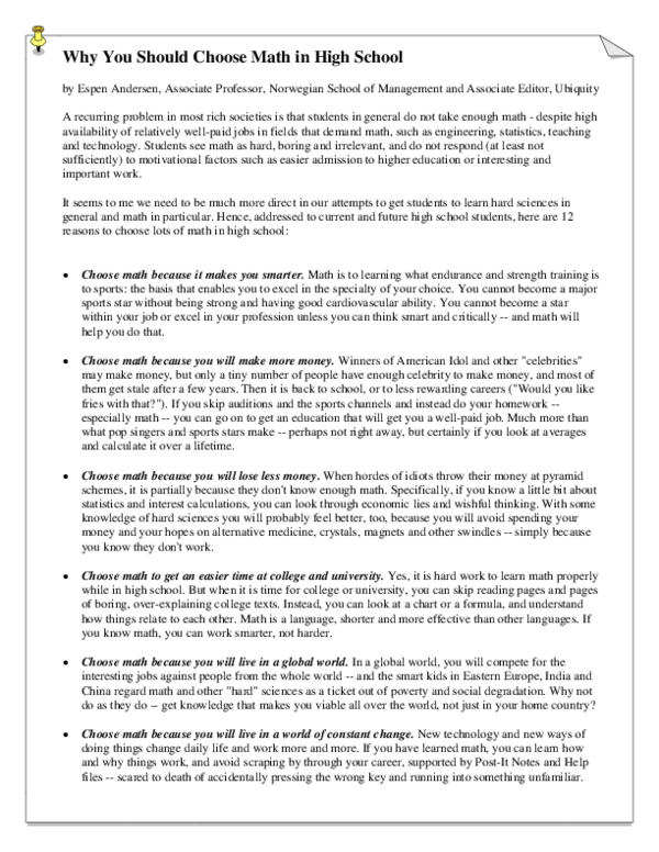 (PDF) Why you should choose math in high school