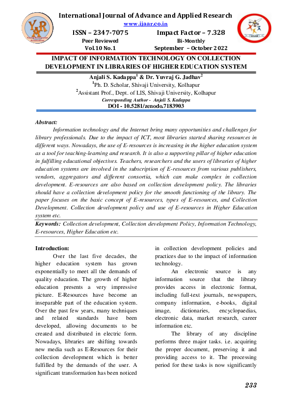 (PDF) Impact Of Information Technology On Collection Development In ...