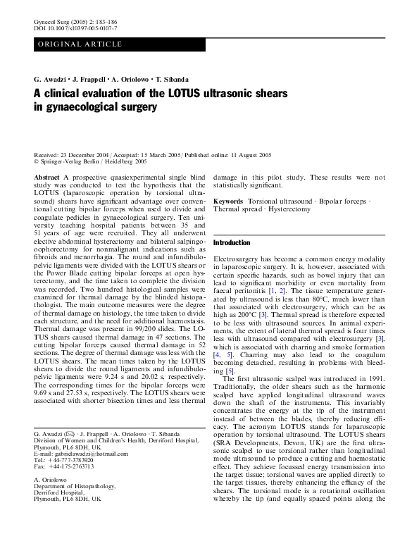 (PDF) A clinical evaluation of the LOTUS ultrasonic shears in ...