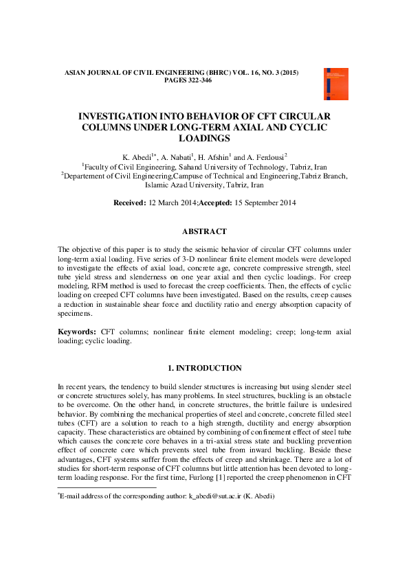 (PDF) Investigation Into Behavior of CFT Circular Columns Under Long ...