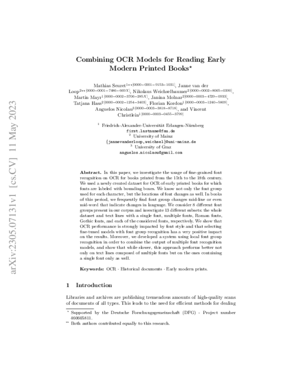 (PDF) Combining OCR Models for Reading Early Modern Printed Books