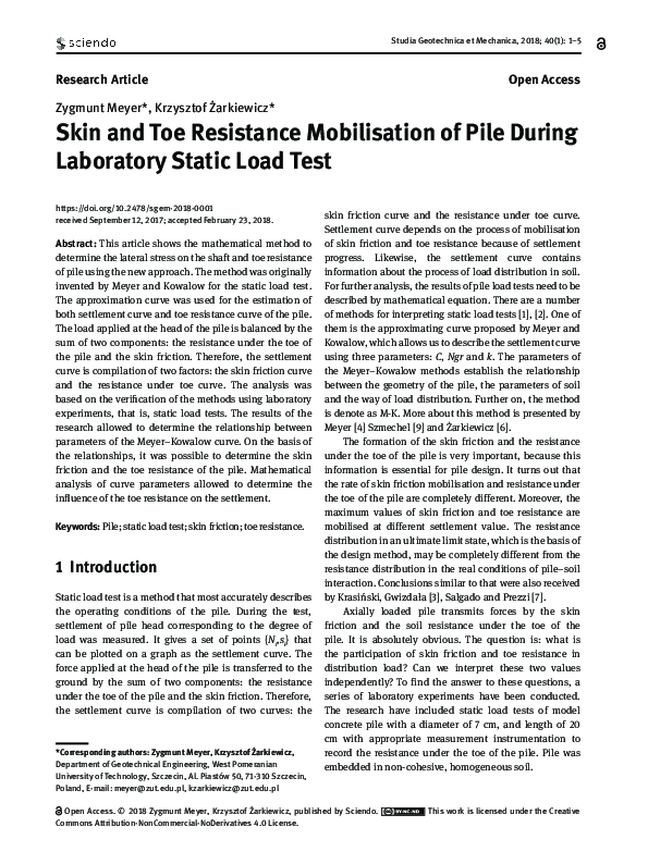 (PDF) Skin and Toe Resistance Mobilisation of Pile During Laboratory ...