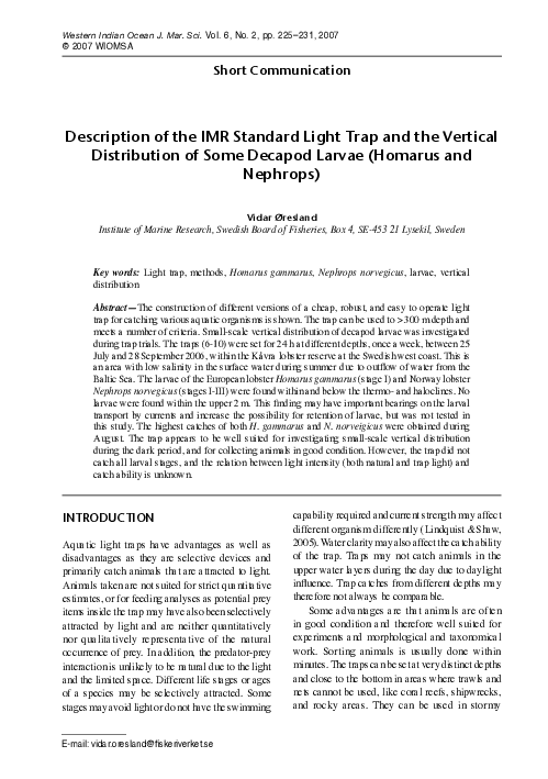 (PDF) Description of the IMR Standard Light Trap and the Vertical ...