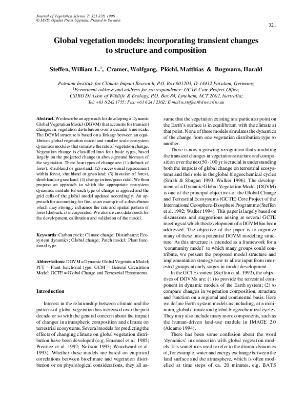 (PDF) Global vegetation models: incorporating transient changes to ...