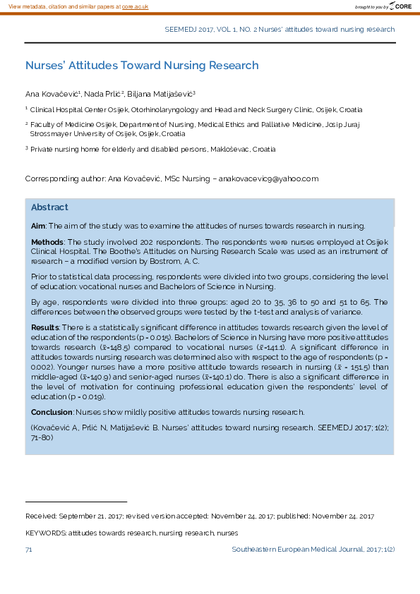 (PDF) Nurses' Attitudes Toward Nursing Research