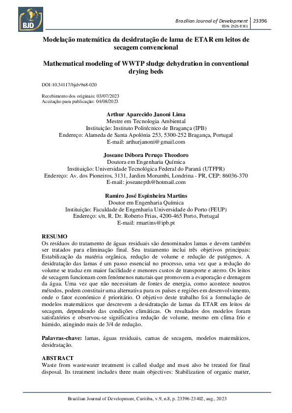 (PDF) Modelação matemática da desidratação de lama de ETAR em leitos de ...