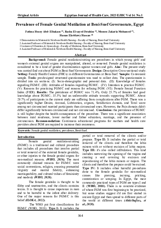 (PDF) Prevalence of Female Genital Mutilation at Beni-Suef Governorate ...