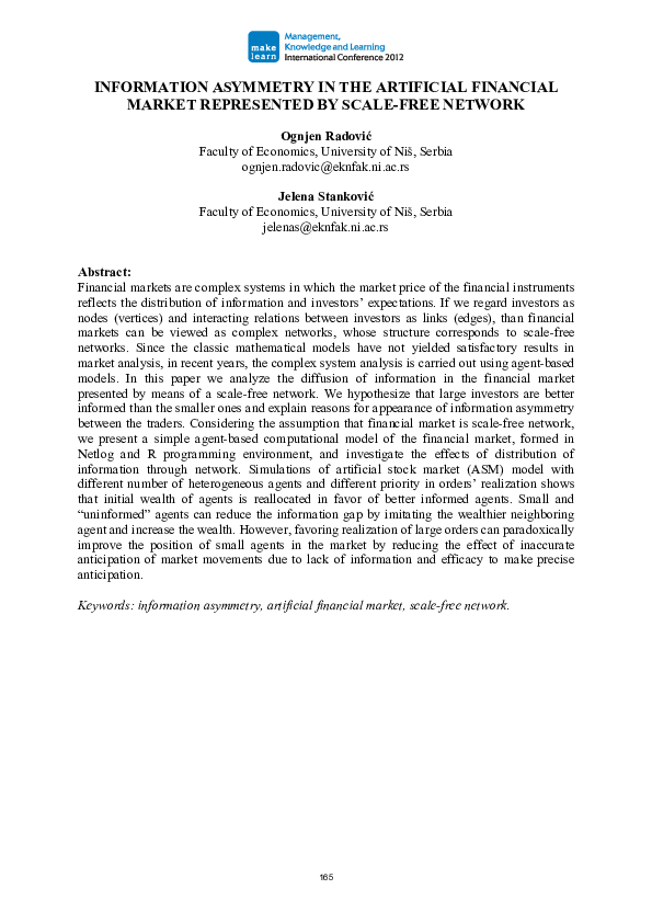 (PDF) Information Asymmetry in the Artificial Financial Market ...