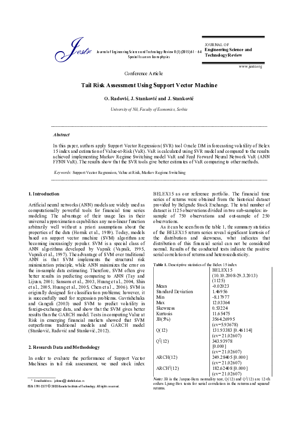 (PDF) Tail Risk Assessment Using Support Vector Machine