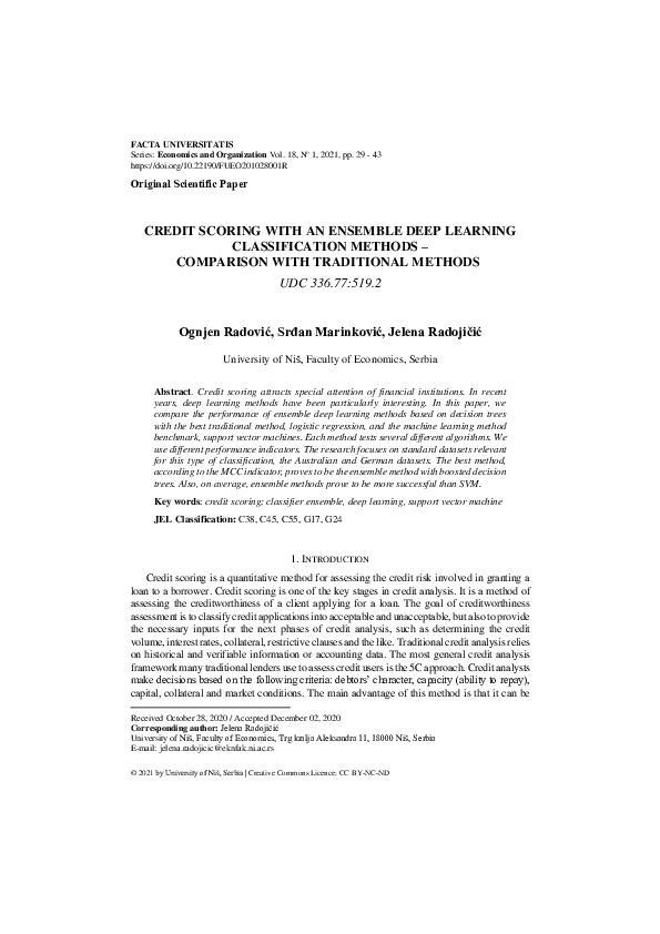 (PDF) Credit scoring with an ensemble deep learning classification methods – comparison with ...