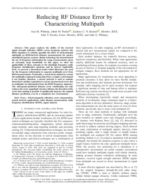 (PDF) Reducing RF Distance Error by Characterizing Multipath